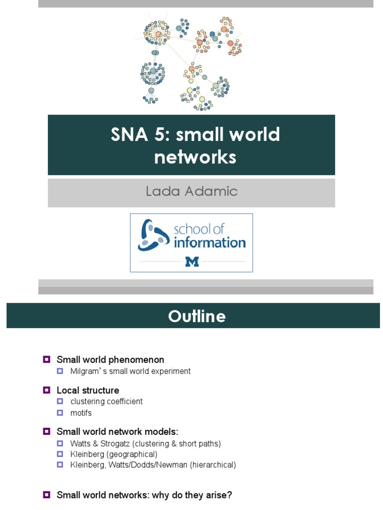 SNA 5: Small World Networks: Lada Adamic | PDF | Networks | Applied ...