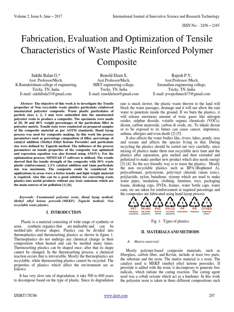 Fabrication, Evaluation and Optimization of Tensile Characteristics of ... Fabrication, Evaluation and Optimization of Tensile Characteristics of ...