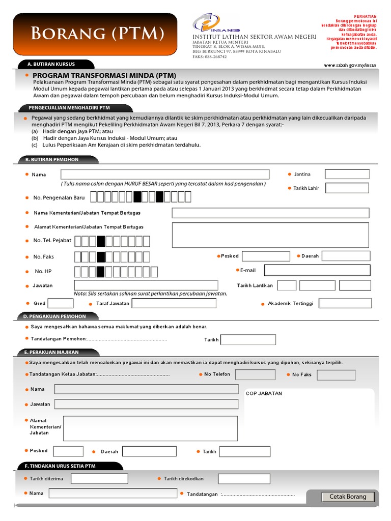Borang Program Transformasi Minda INSAN.v.5 | PDF