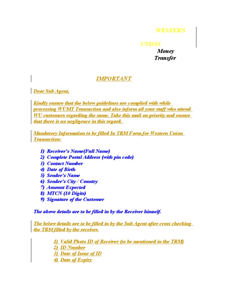 RBI Guidelines For SUB AGENT | PDF | Identity Document | Cheque