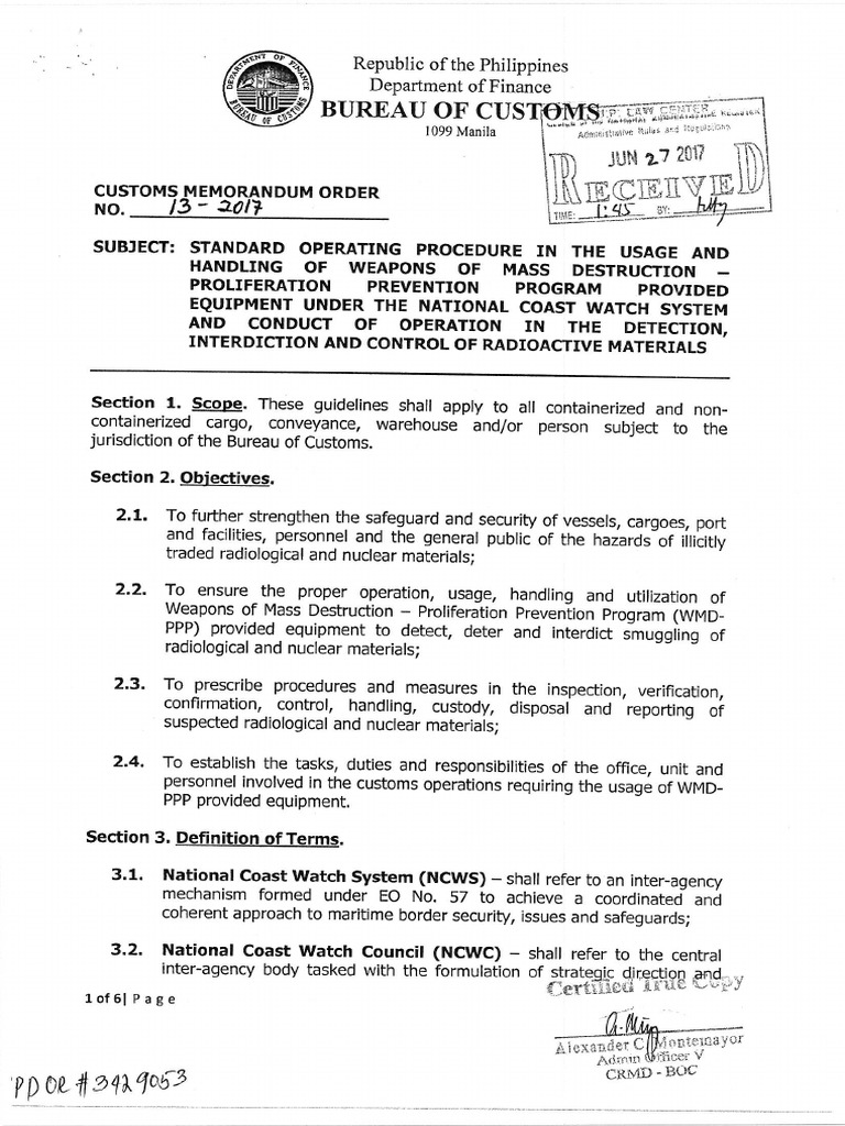 Bureau of Customs CMO 13-2017 - Rules On Radioactive Materials Handling ...