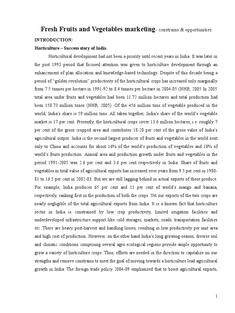 Fresh Fruits and Vegetables Marketing: Horticulture - Success Story of ...