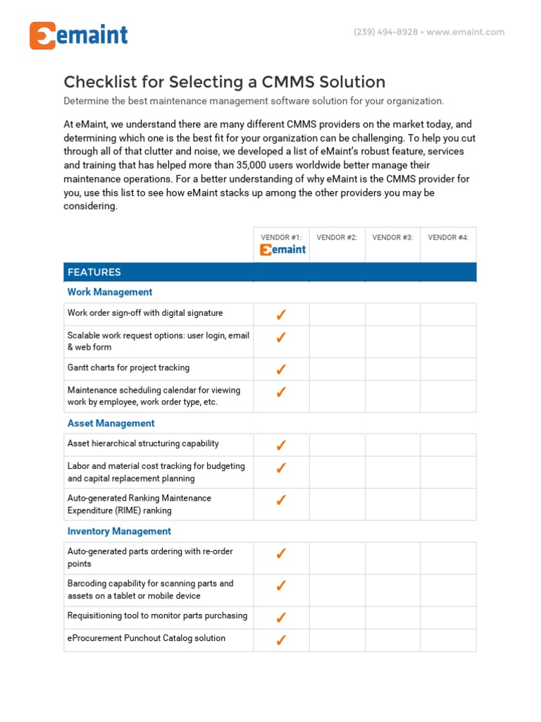 Checklist for Selecting a CMMS Solution.pdf | Computing | Technology
