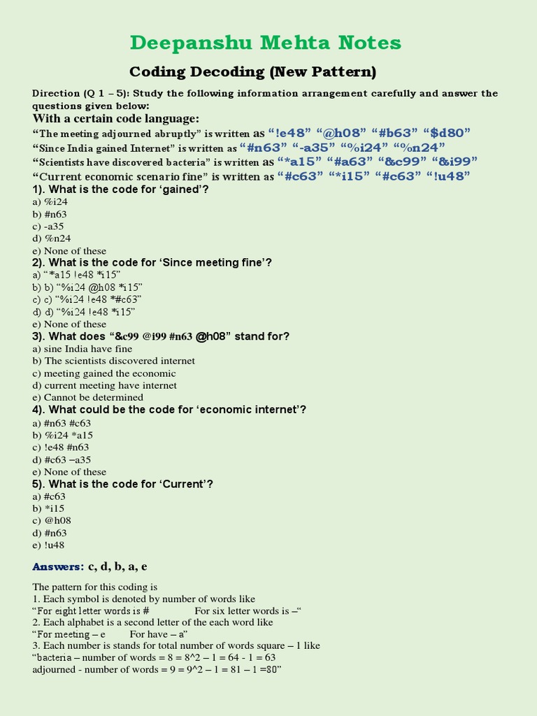 Deepanshu Mehta Notes: Coding Decoding (New Pattern) | PDF | Languages ...