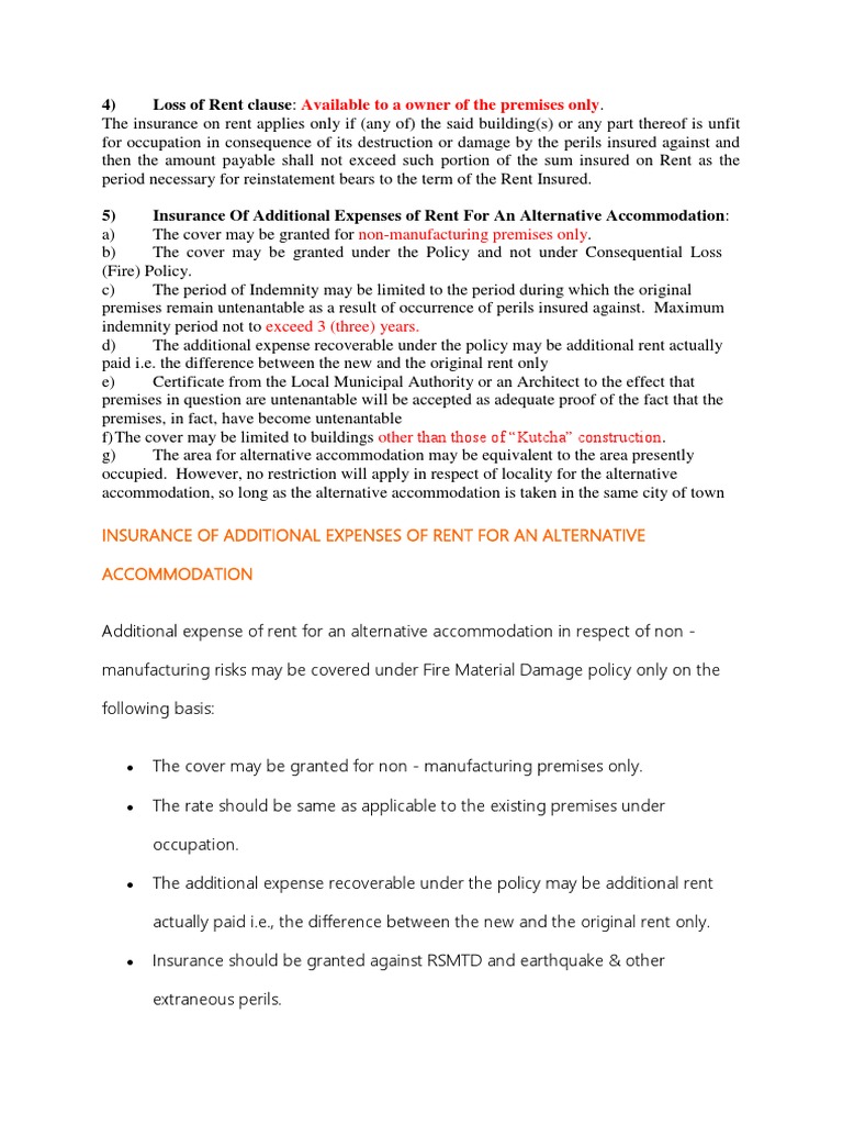 4) Loss of Rent Clause:: Non-Manufacturing Premises Only | PDF ...
