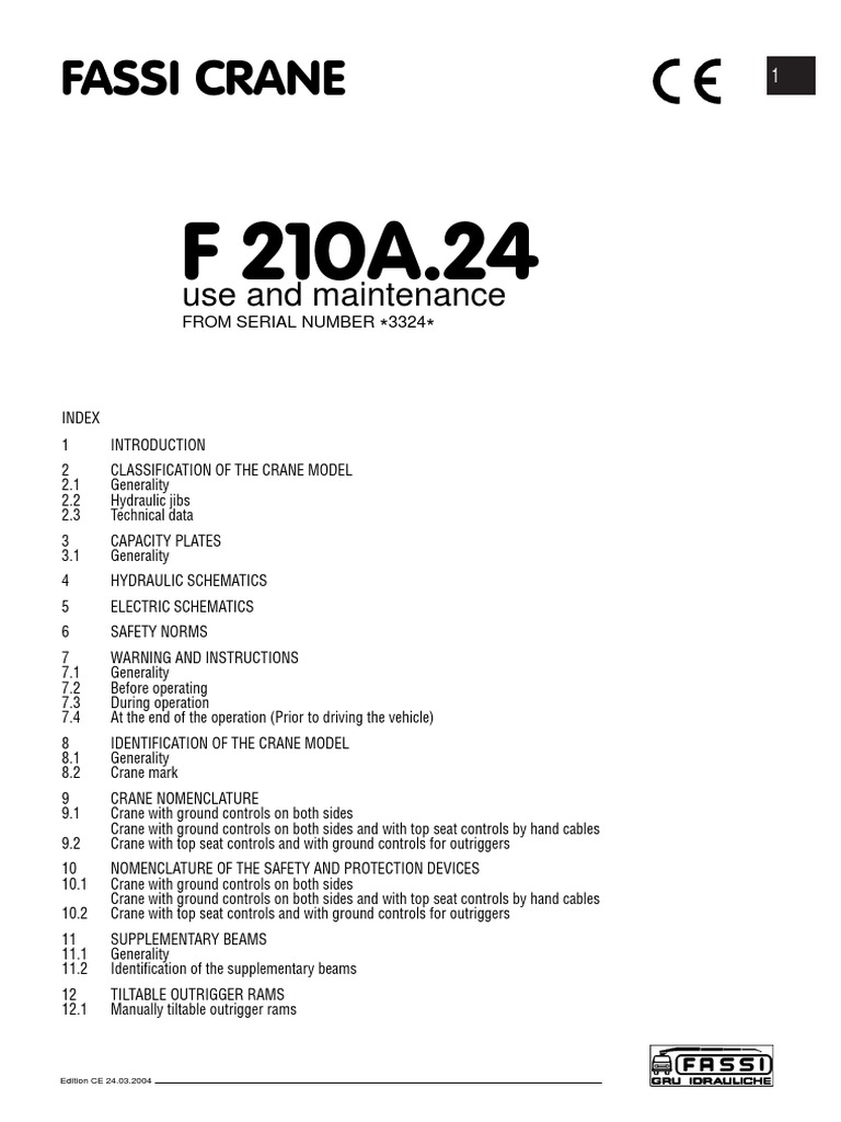 Fassi Crane: Use and Maintenance | PDF | Crane (Machine) | Valve