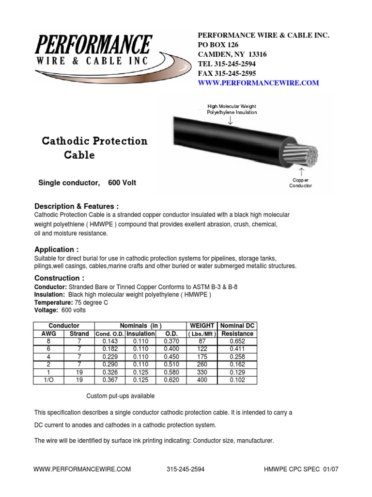 Hmwpe Cathodic Protection Cable | PDF