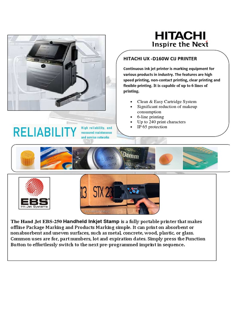 Hitachi Ux - D160W Cij Printer: Handheld Inkjet Stamp | PDF | Printer ...