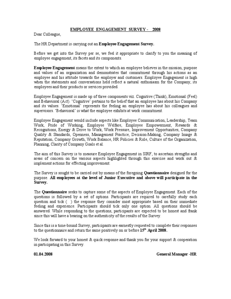 Employee Engagement Survey 2008-Preamble | PDF | Employment ...