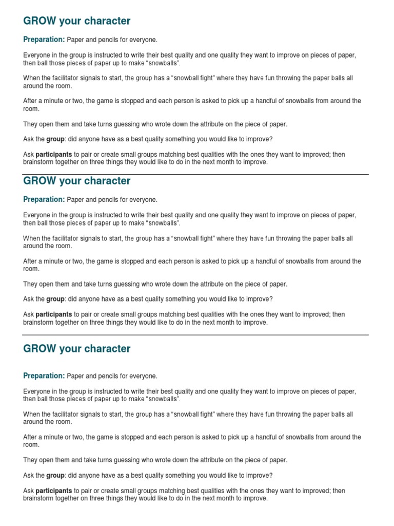 GROW Your Character | PDF | Brainstorming | Leisure