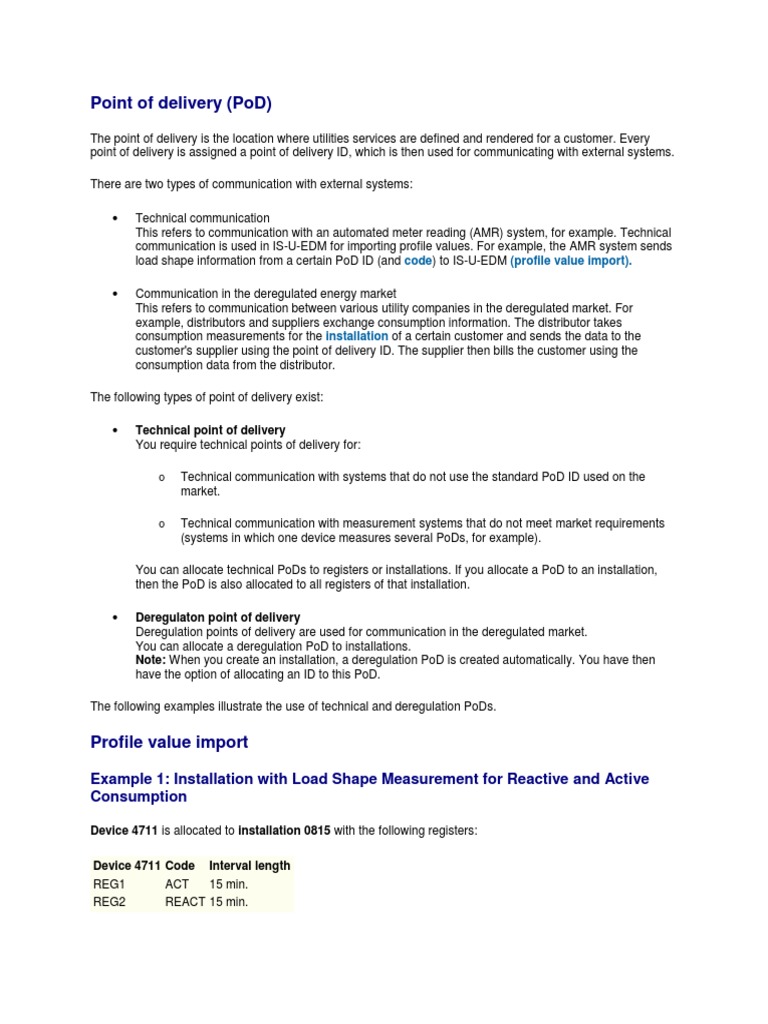 Point of Delivery (Pod) : Example 1: Installation With Load Shape ...