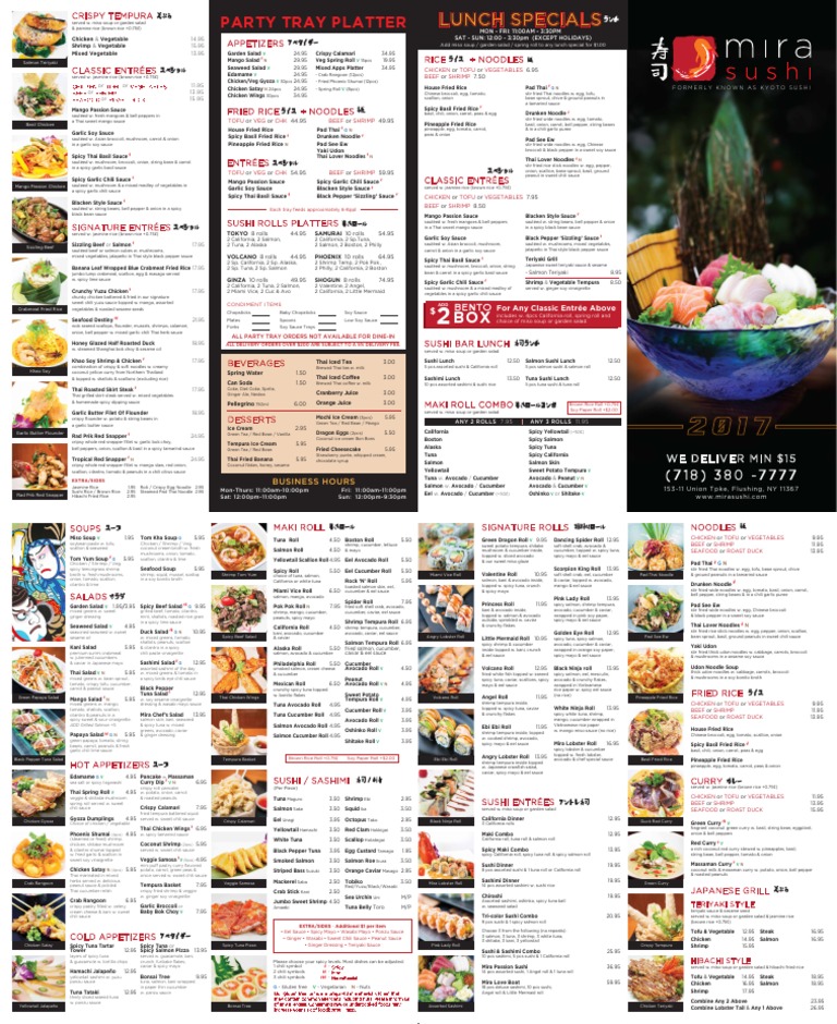 Mira Sushi Queens Delivery Menu 2017 | PDF | Thai Cuisine | Sushi