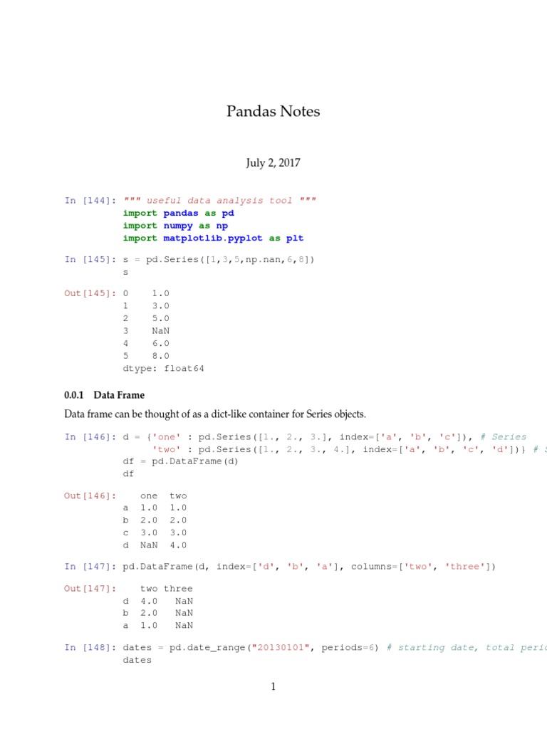 Pandas Notes Useful Data Analysis Tool Pdf Computer Programming Areas Of Computer