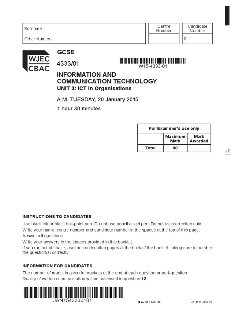 Gcse Information and Communication Technology: UNIT 3: ICT in ...