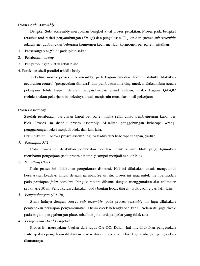 Proses Sub. Assembly | PDF