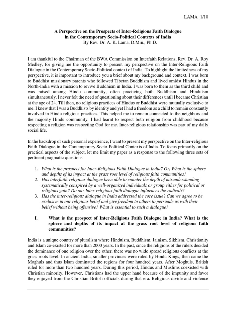 A Perspective On The Prospects of Inter Religious Dialogue | PDF ...