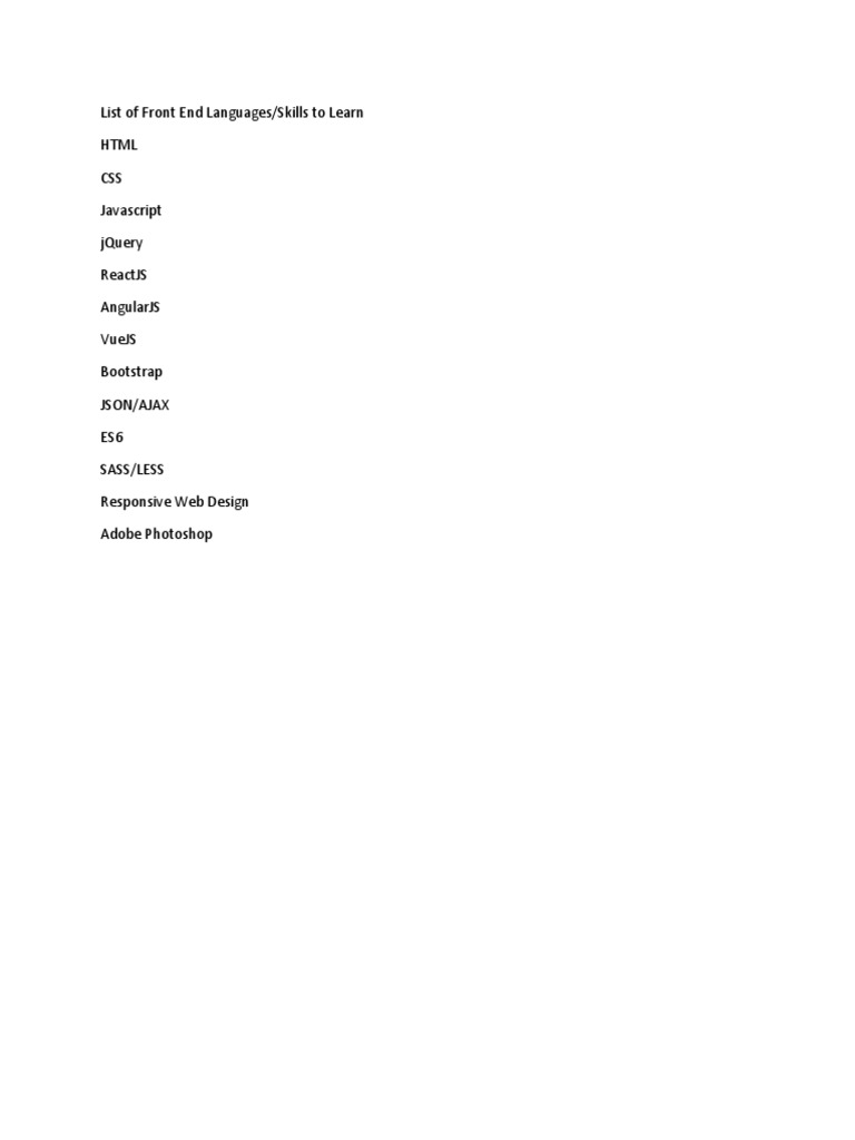 List of Front End Languages To Learn | PDF