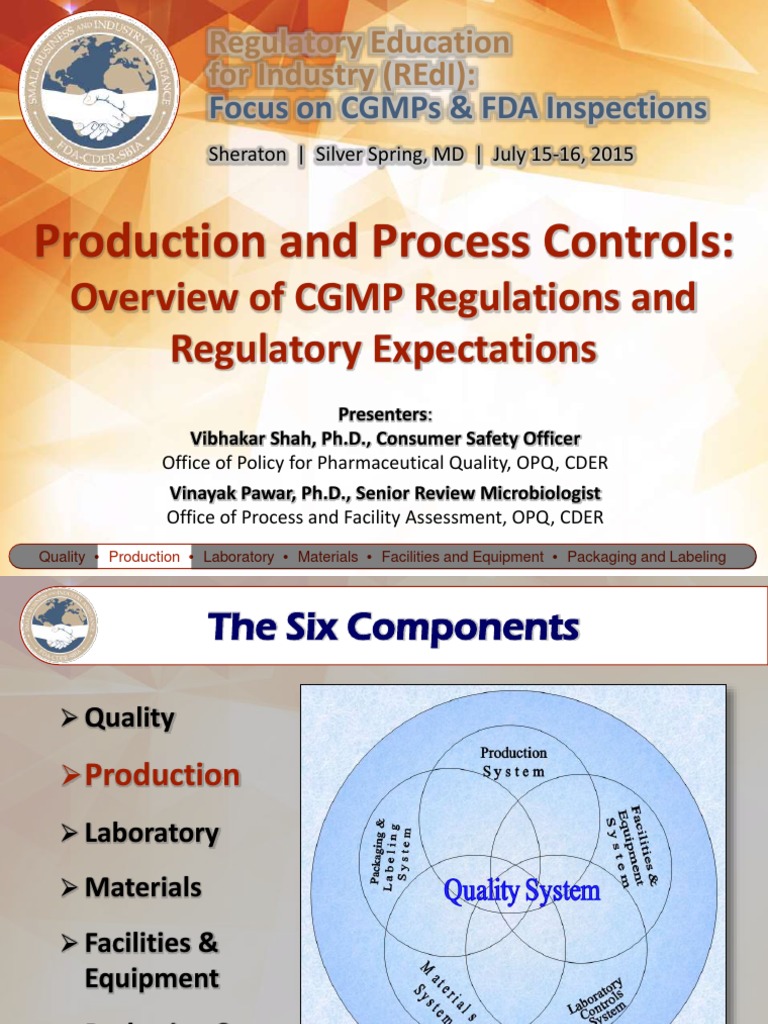 Production and Process Controls:: Overview of CGMP Regulations and ...