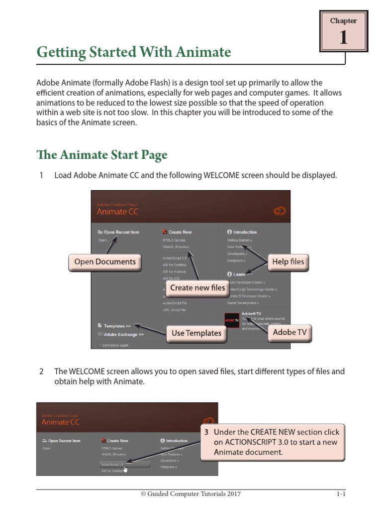 Getting Started With Animate: The Animate Start Page | PDF