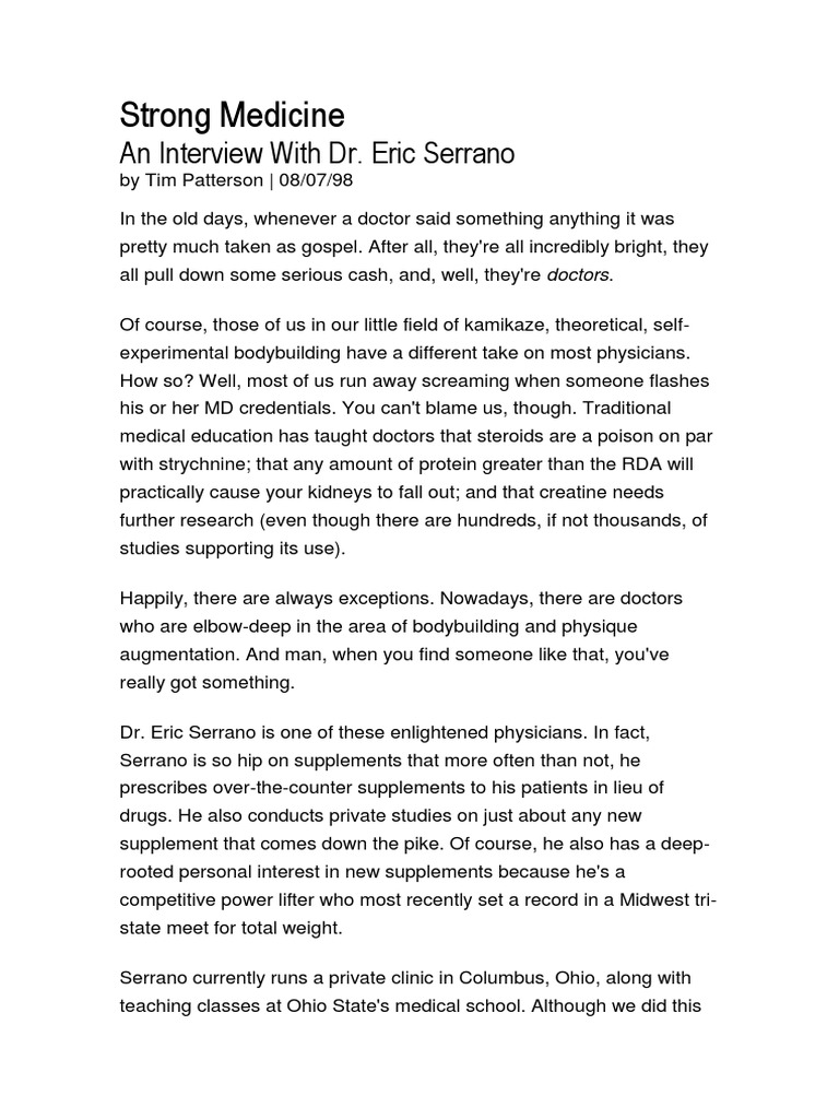 Strong Medicine: An Interview With Dr. Eric Serrano | PDF | Fish Oil ...