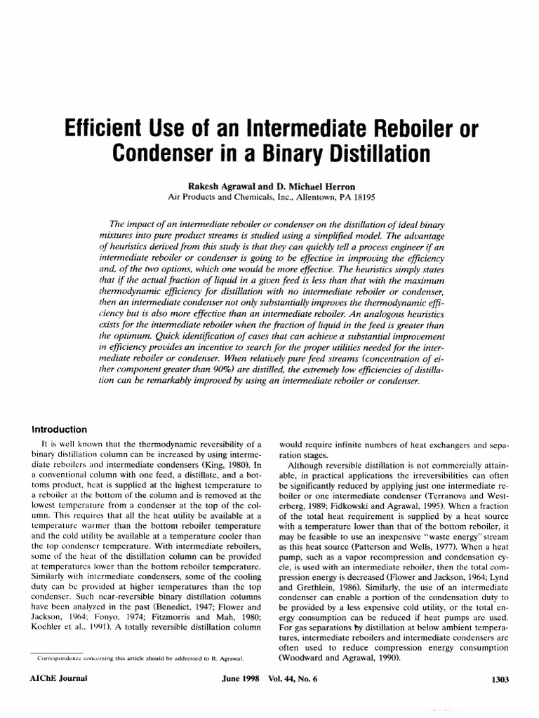 Efficient Use of An Intermediate Reboiler or Condenser in A Binary ...