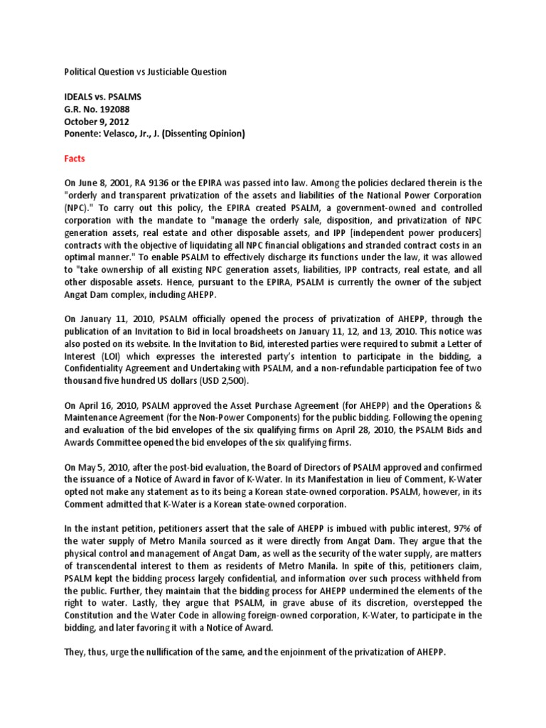 Political vs Justiciable Questions in EPIRA | PDF | Constitution ...
