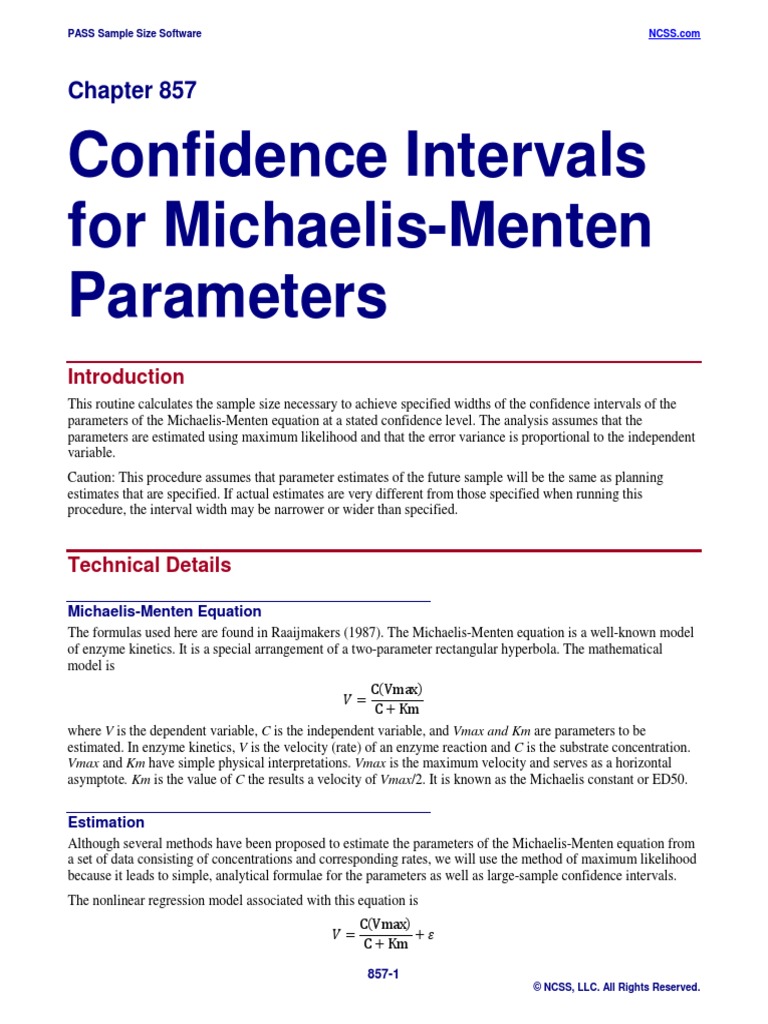 Confidence Intervals For Michaelis-Menten Parameters | PDF | Confidence Interval | Errors And ...