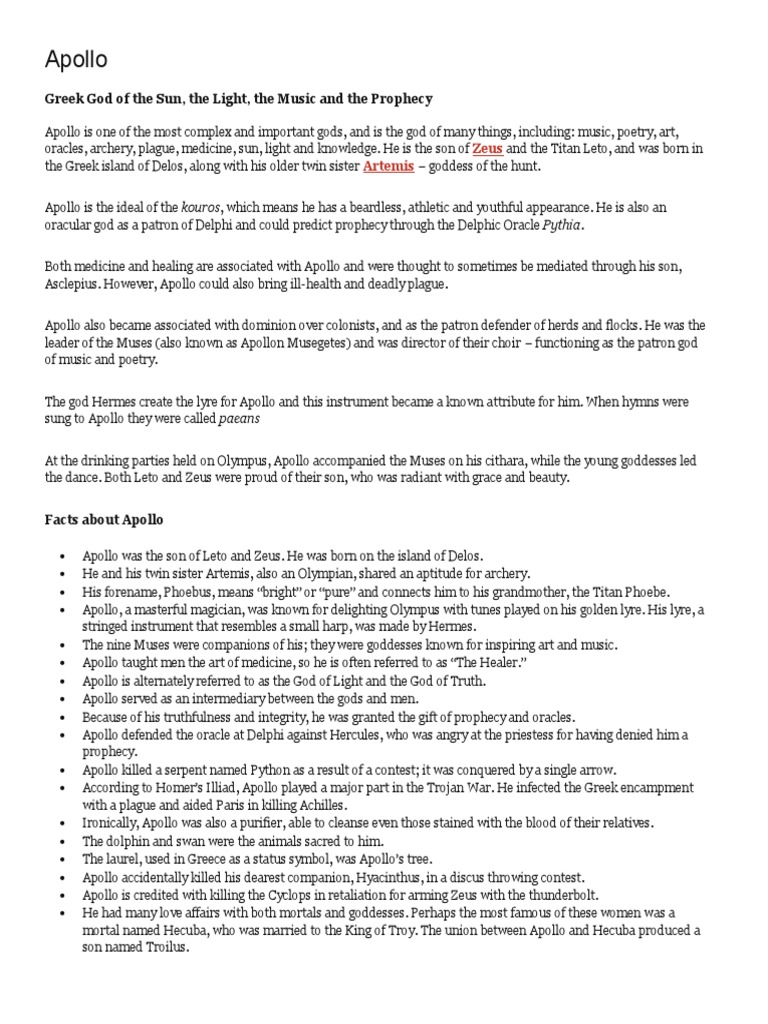 Greek Gods Profile | PDF | Apollo | Hades