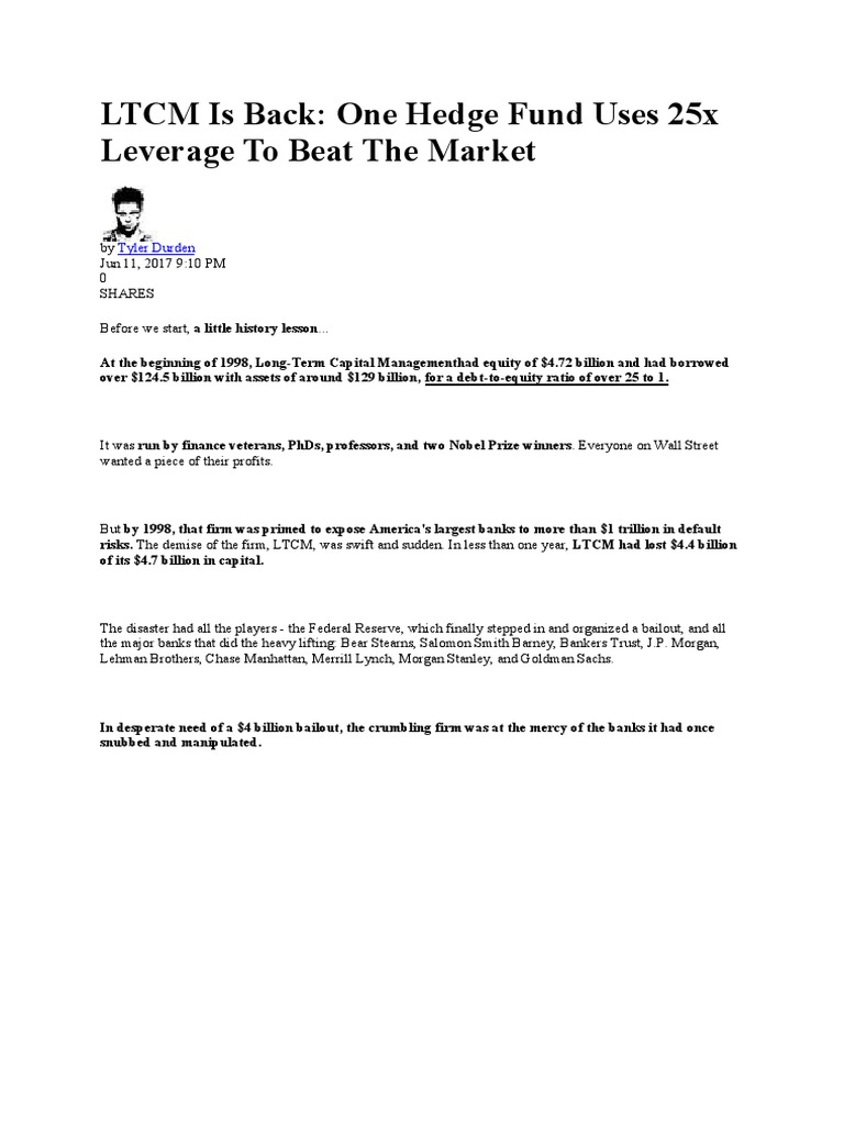 LTCM Is Back: One Hedge Fund Uses 25x Leverage To Beat The Market | PDF | Long Term Capital ...