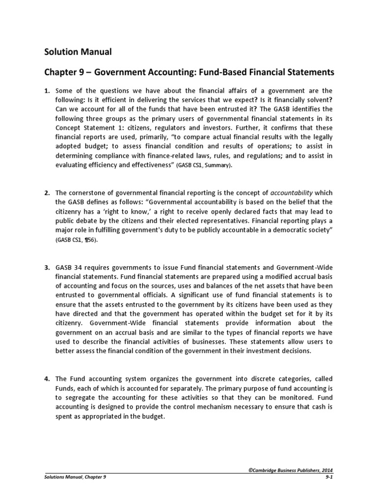 Solution Manual Chapter 9 - Government Accounting: Fund-Based Financial ...