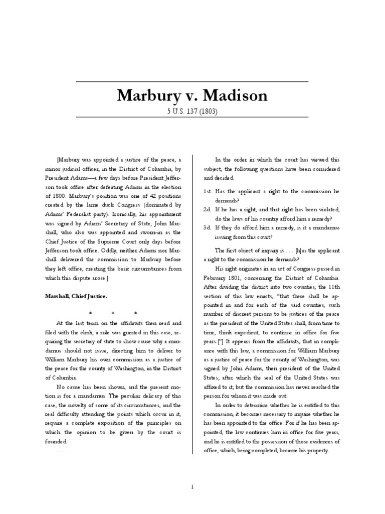 Marbury v. Madison (1803) PDF | PDF