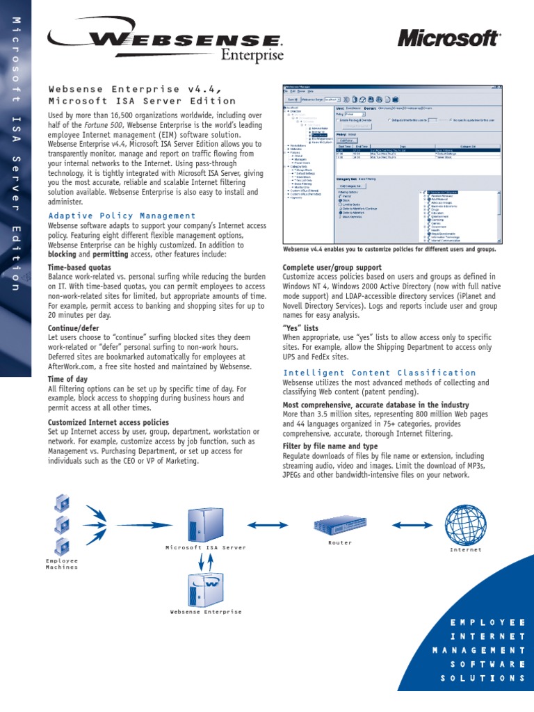 Websense Enterprise v4.4, Microsoft ISA Server Edition: Adaptive Policy ...