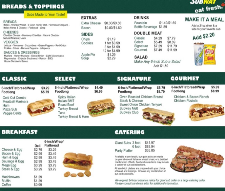 Subway Menu