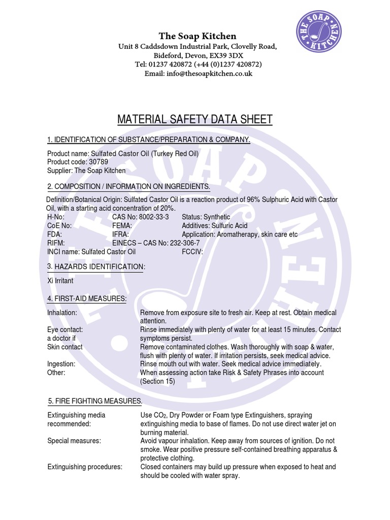 PDF MSDS Sulfated Castor Oil | Personal Protective Equipment | Hygiene ...