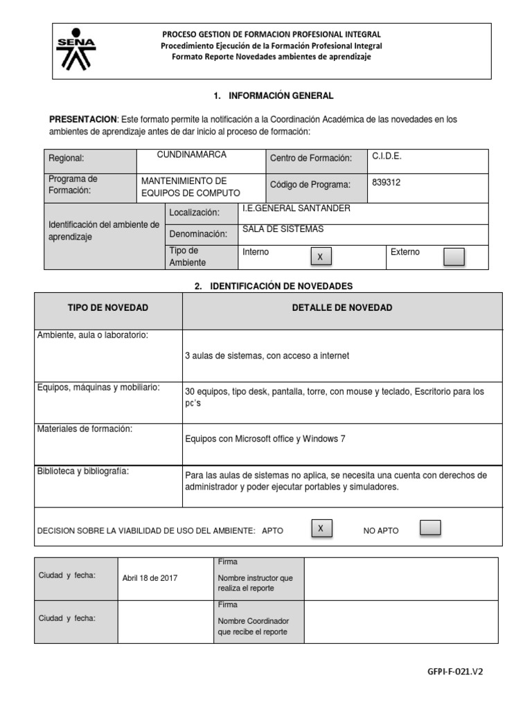 Reporte Novedades Ambientes Formación | PDF | Biblioteca (informática ...