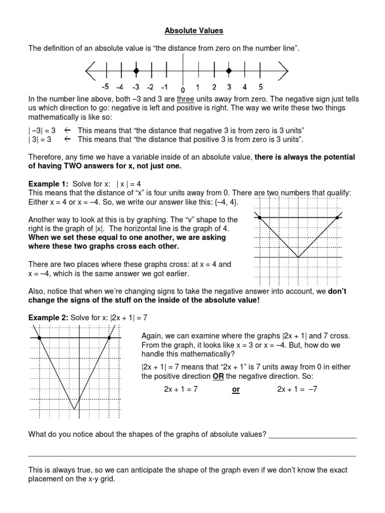 Absolute Values Notes | PDF | Inequality (Mathematics) | Distance