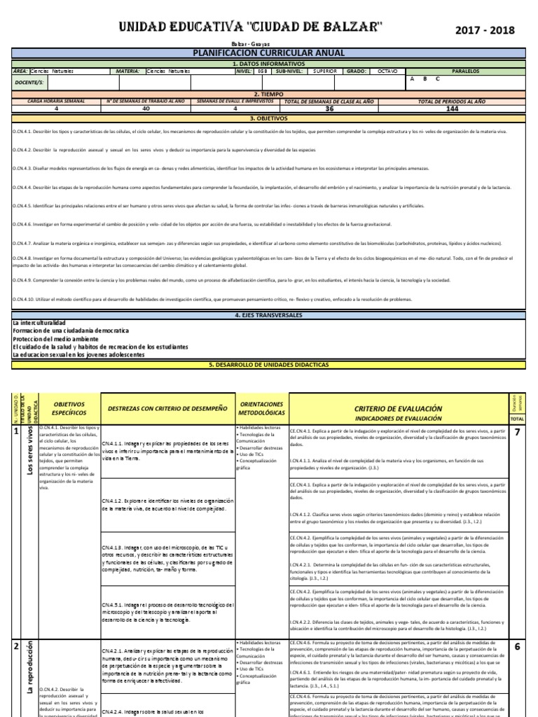 Pca CCNN 8egb-2017 2018 | PDF | Universo | Organismos