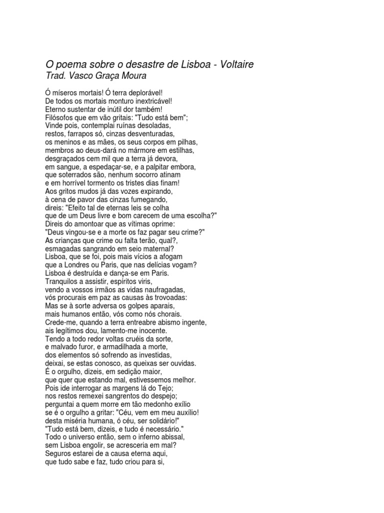 O Poema Sobre o Desastre de Lisboa - Voltaire | PDF | Morte | Deus