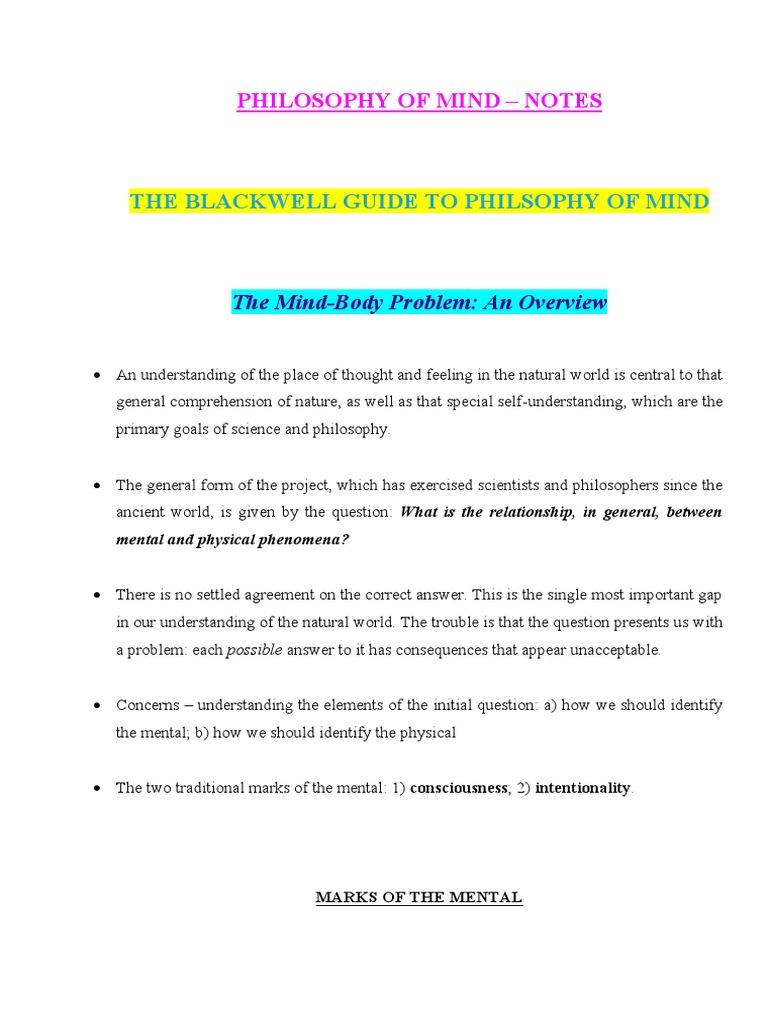 Philosophy of Mind - Notes | PDF | A Priori And A Posteriori ...