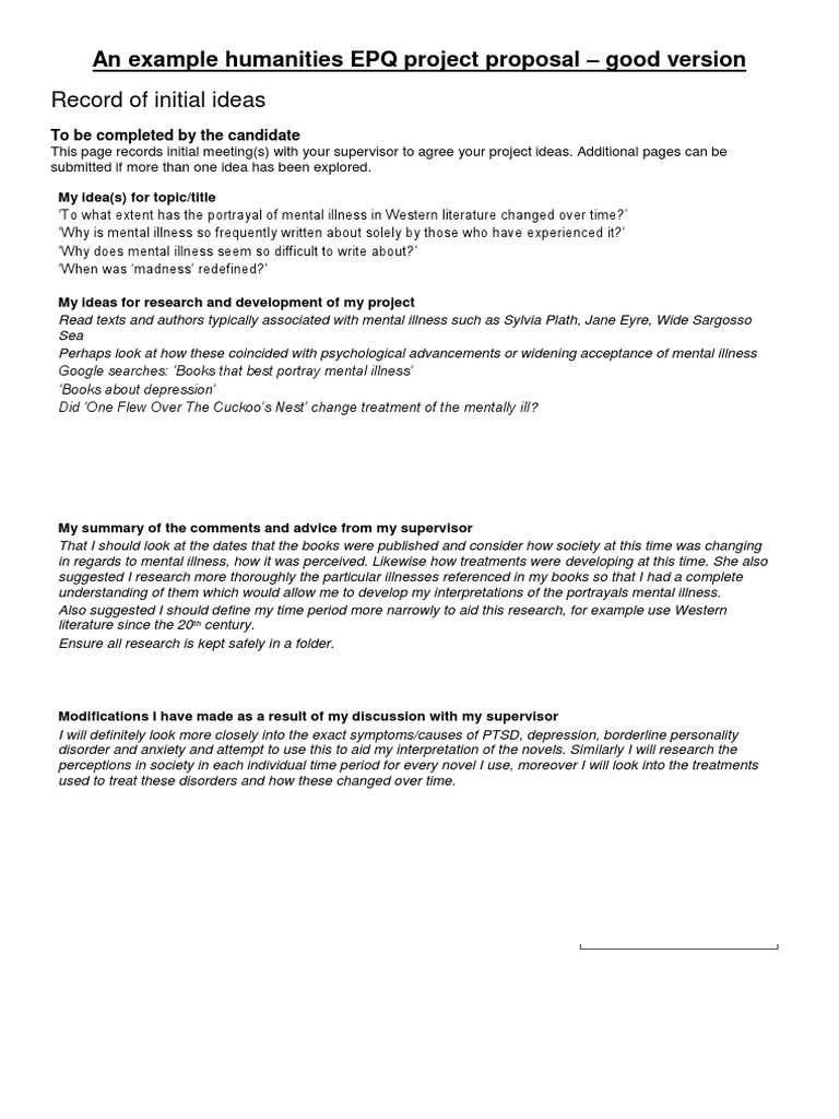 Example Humanities EPQ Project Proposal - Good Version | PDF | Mental ...