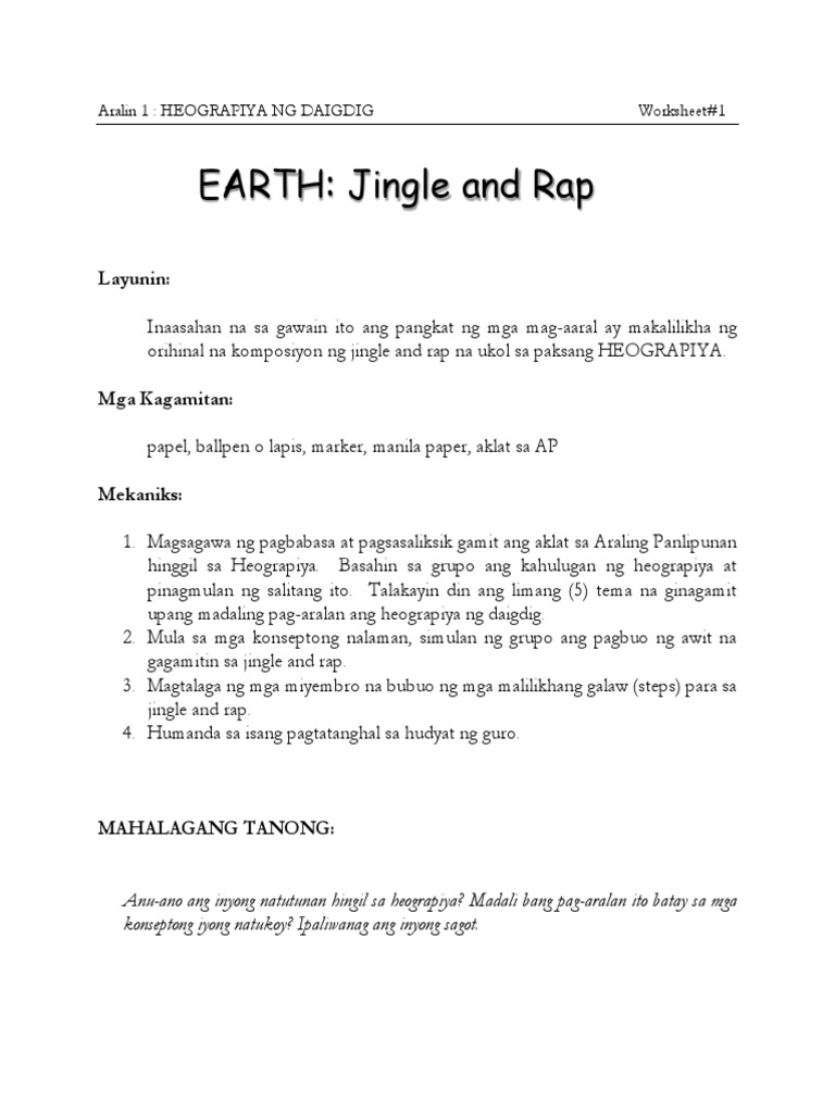 Aralin 1 Worksheet 1 | PDF