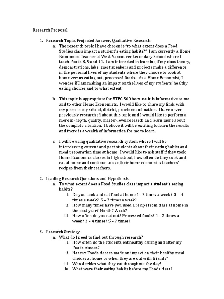 Research Proposal - Home Economics | PDF | Home Economics | Eating