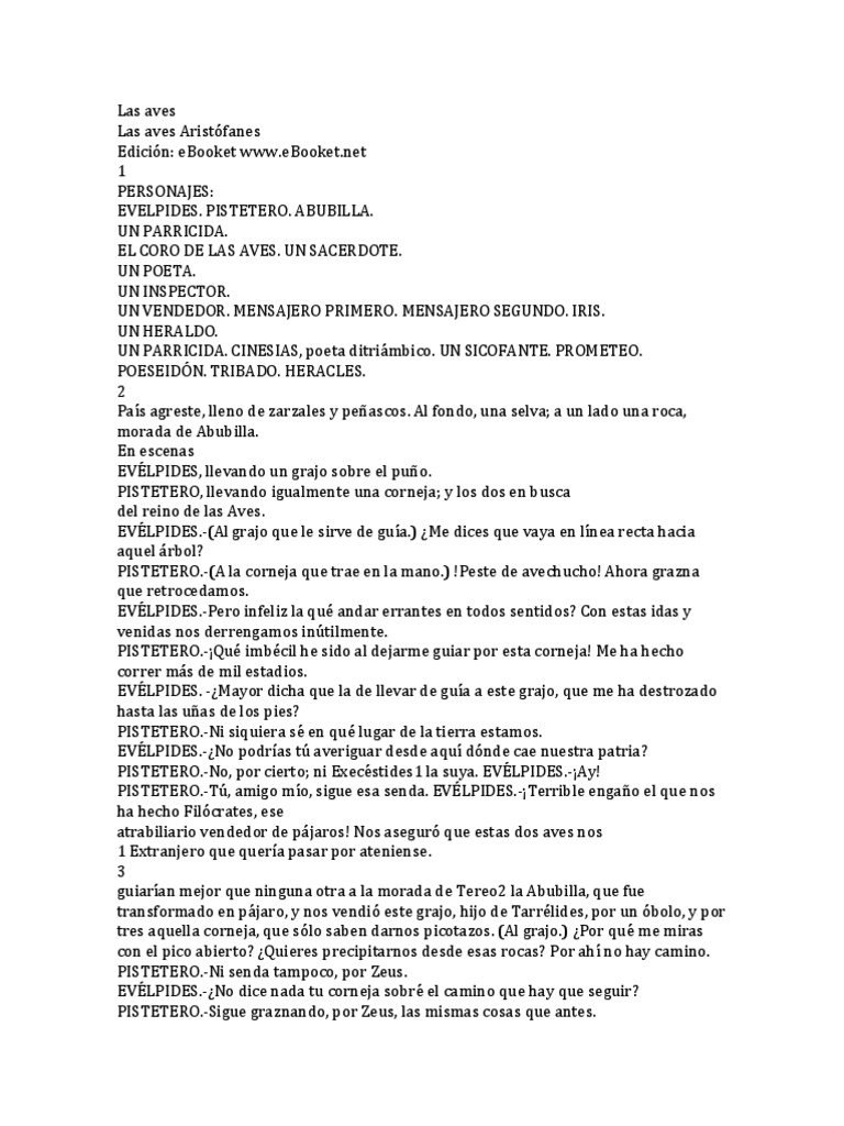 Las Aves Aristófanes Pdf Aves Zeus