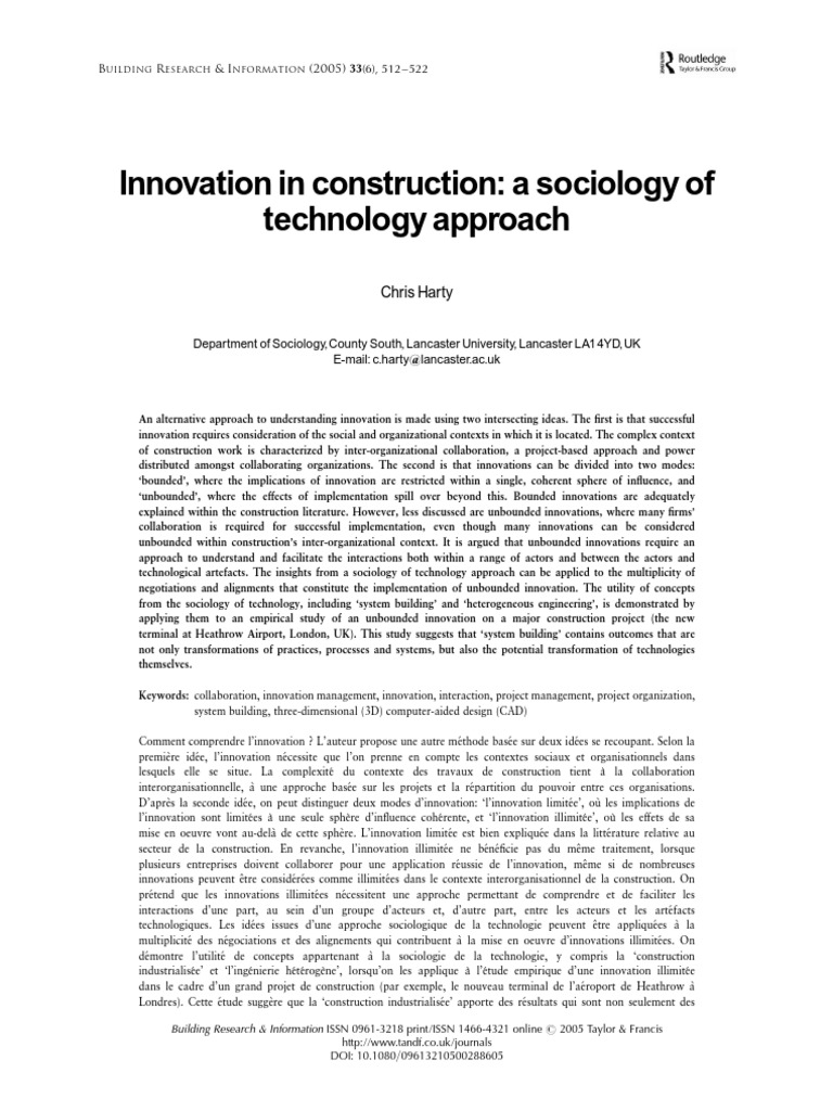 Chris Harty, Innovation in Construction: A Sociology of Technology ...