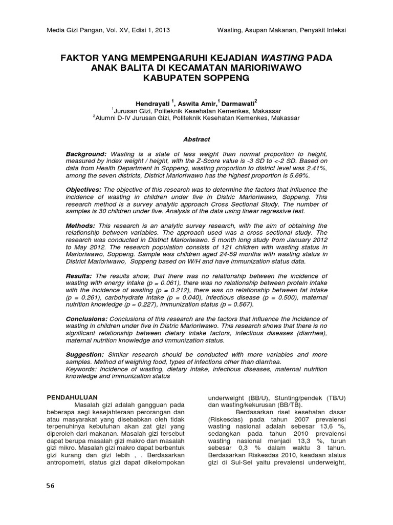 Faktor Yang Mempengaruhi Kejadian Wasting Pada Anak Balita Di Kecamatan ...