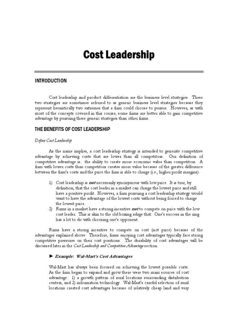 Cost Leadership | PDF | Competitive Advantage | Competition