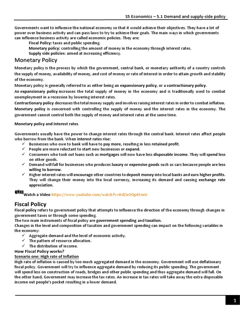 Demand and Supply-Side Economic Policies | PDF | Fiscal Policy | Supply ...