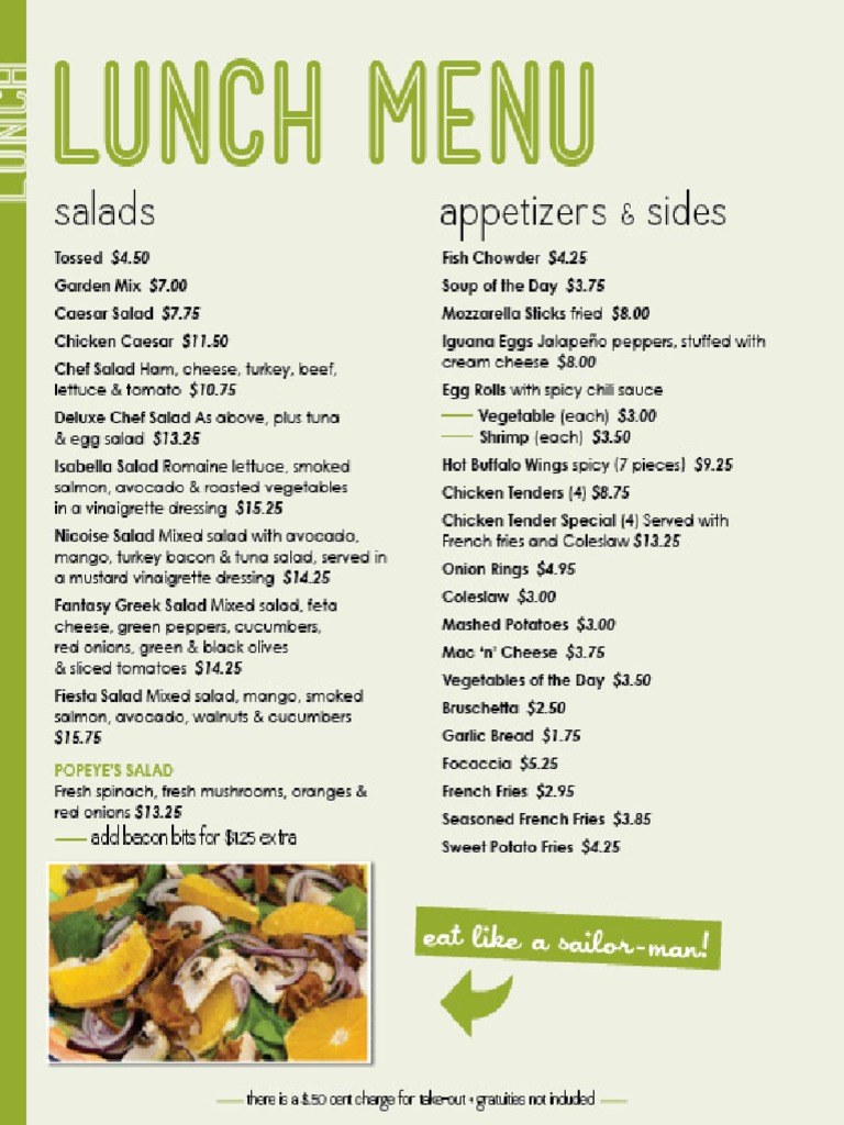 Speciality Inn Lunch Menu | PDF