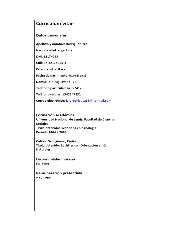CV. Datos Completos Iara Rodríguez | PDF | Business