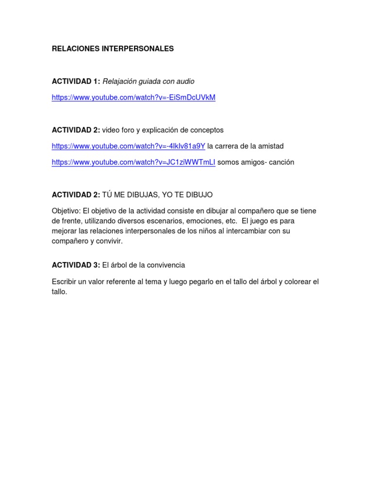 Actividades para Mejorar Relaciones Interpersonales | PDF | Ciencias ...